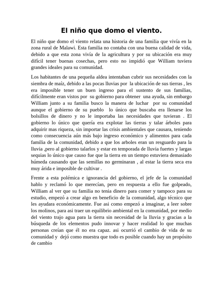Innovación en Malawi: El niño y el viento | PDF