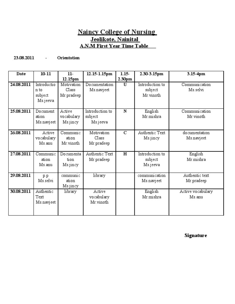 A.N.M Time Table | PDF