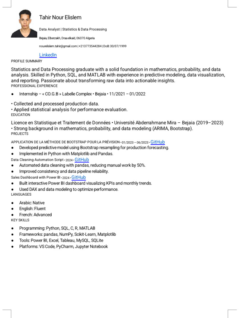 Tahir Nour Elislem CV ONEPAGE | PDF