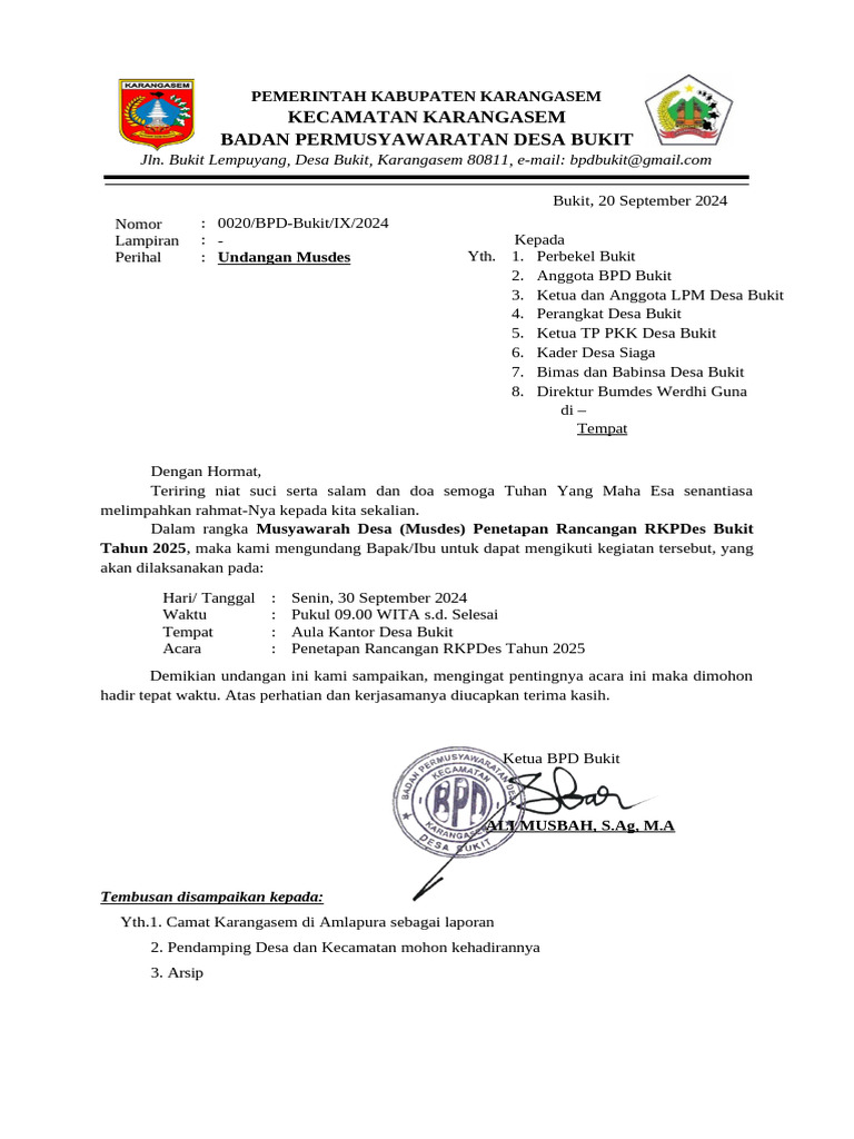 Undangan Musdes RKPDes Bukit 2025 | PDF