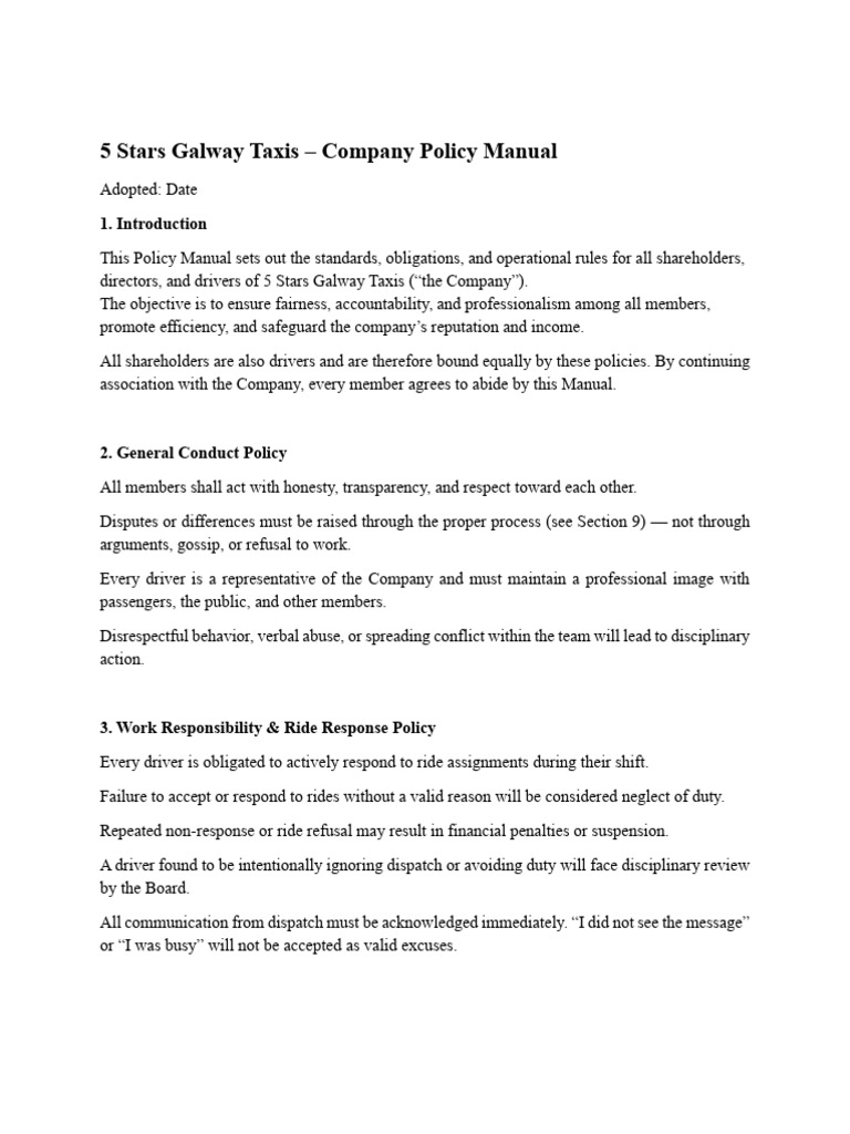 5 Stars Galway Taxis Conduct Policy | PDF | Mediation | Justice