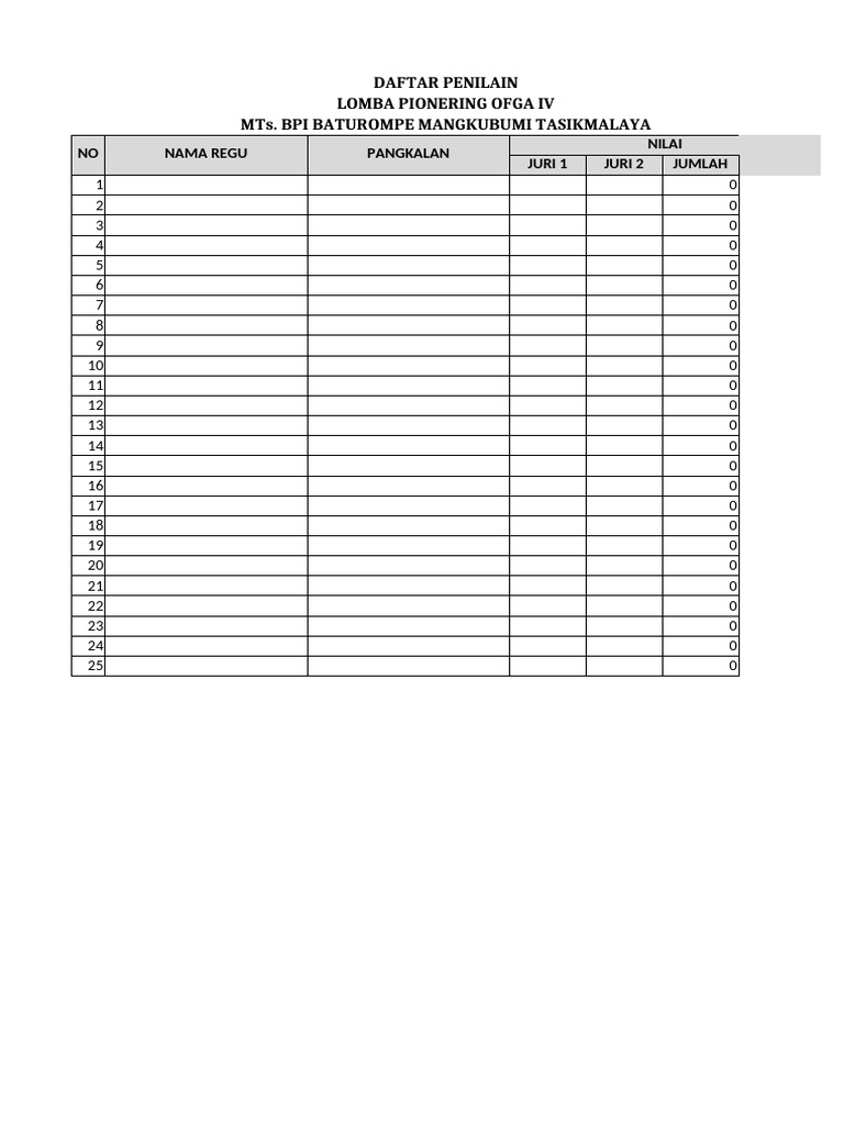 Penilaian Lomba Pionering OFGA IV | PDF