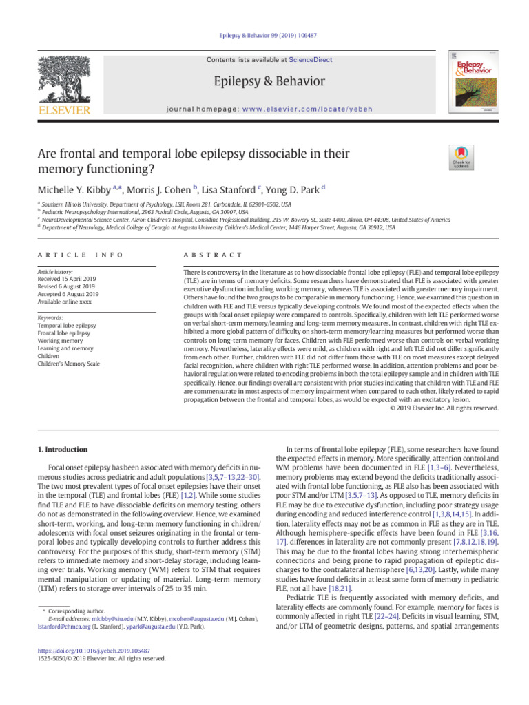 Are Frontal and Temporal Lobe Epilepsy Dissociable in Their Memory ...