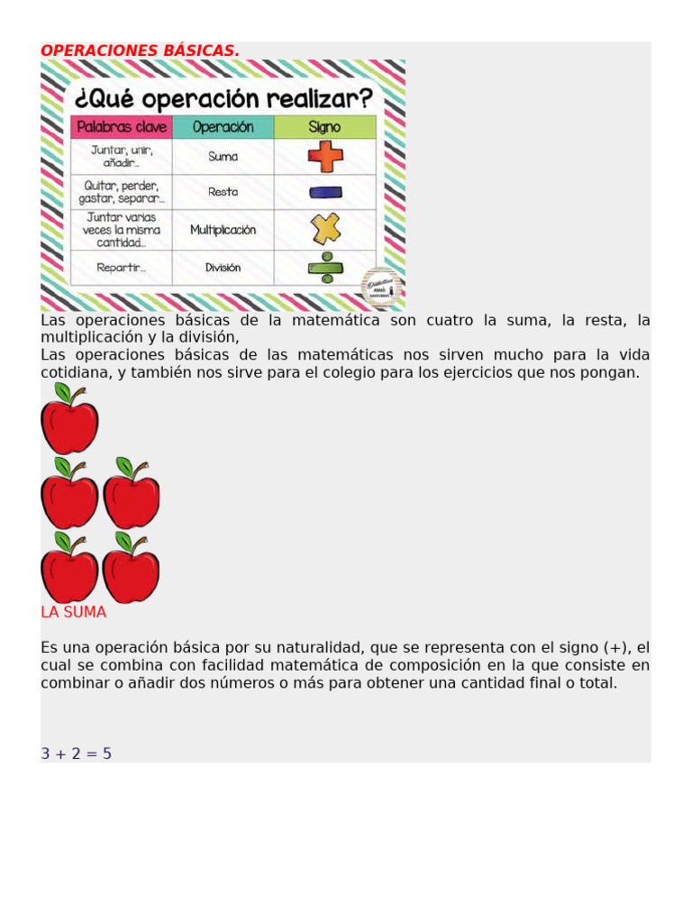 Operaciones Básicas de Matemáticas | PDF