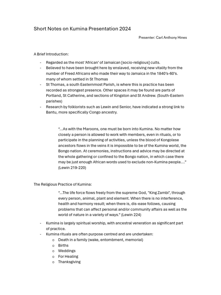Notes On Kumina Presentation 2024 | PDF