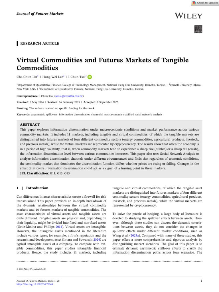Journal of Futures Markets - 2025 - Lin - Virtual Commodities and ...