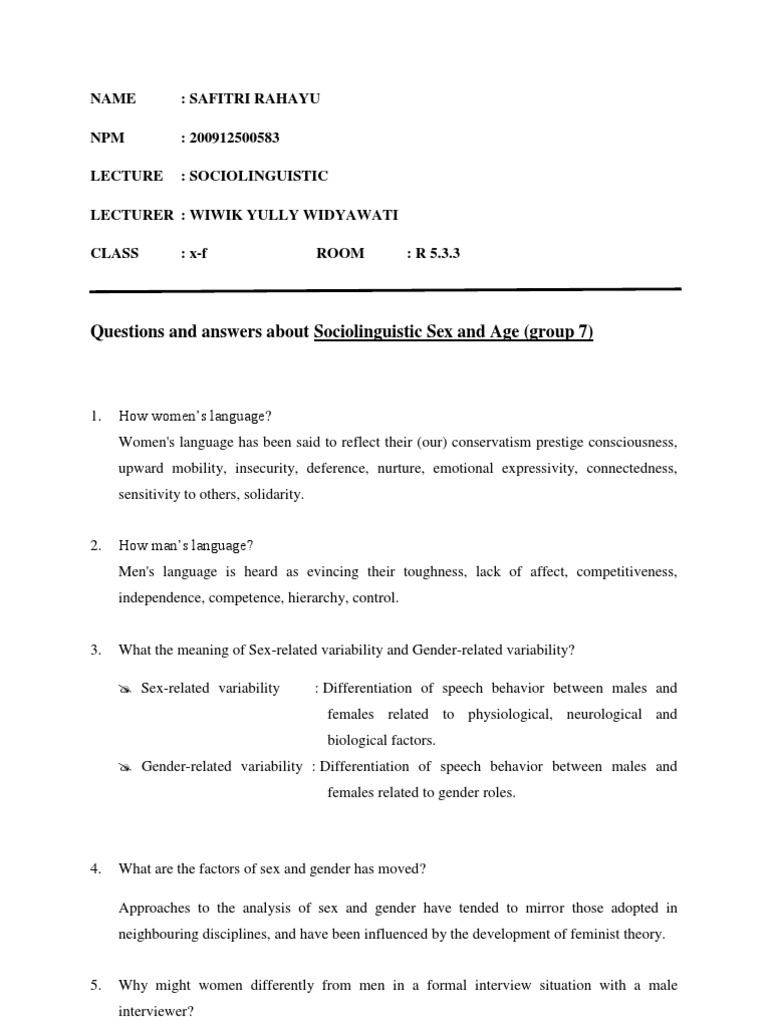 Questions and Answers About Sociolinguistic Sex and Age (Group 7) | PDF