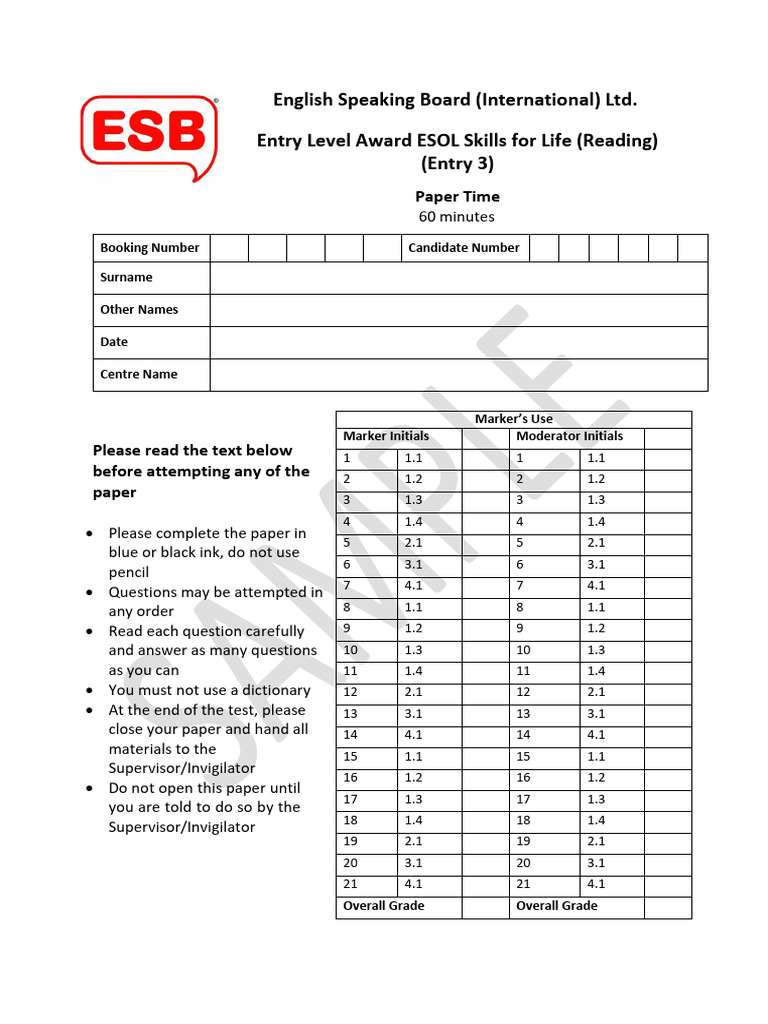 ESOL Skills for Life Reading Test Guide | PDF | First Aid | Foods