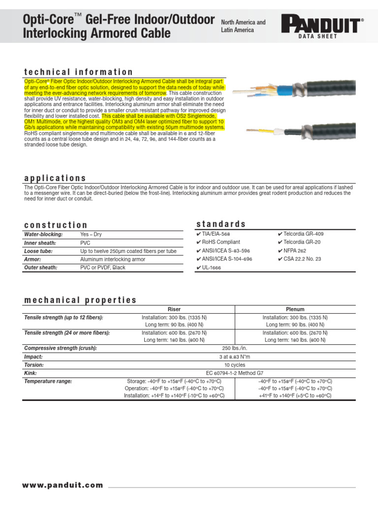 Opti-Core Indoor/Outdoor Armored Cable | PDF | Optical Fiber | Materials