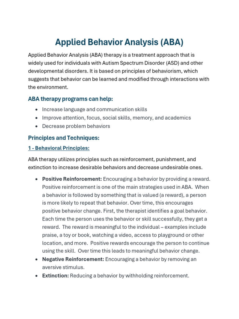 Applied Behavior Analysis (ABA) | PDF | Developmental Disorder ...