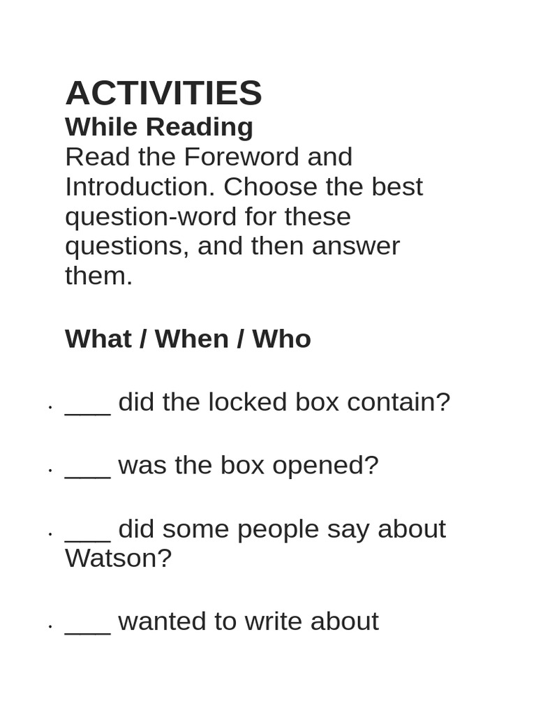 Sherlock Holmes Reading Activities Guide | PDF