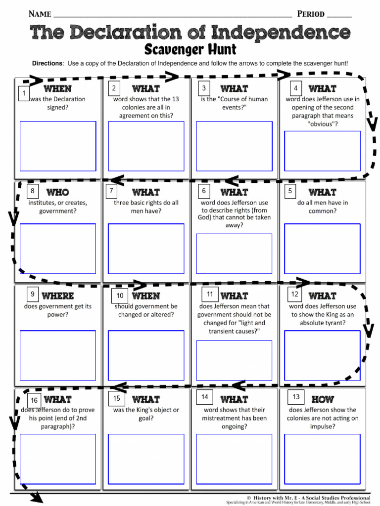 Scavenger Hunt - Declaration of Independence | PDF
