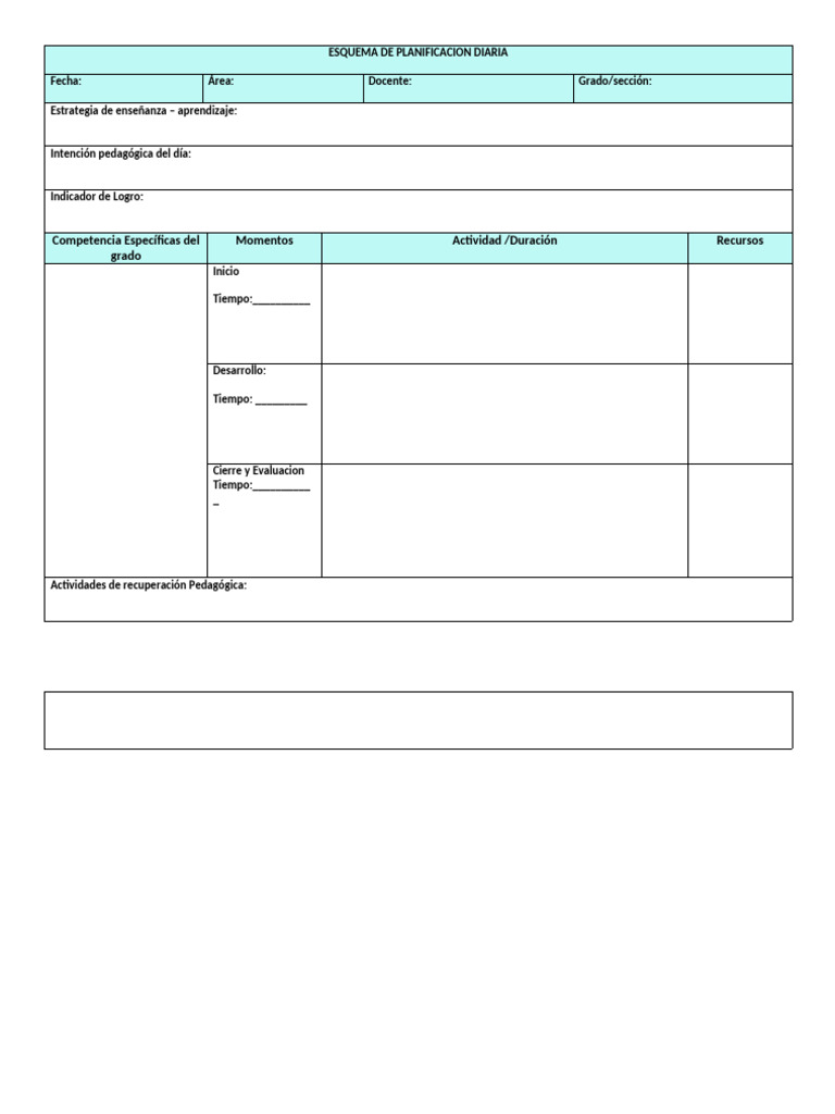 Plantilla de Planificación Diaria Word | PDF