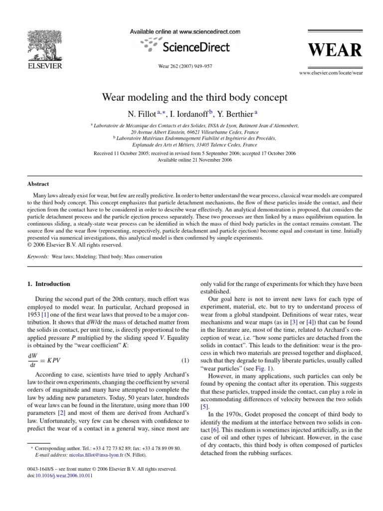 Wear Modeling and Third Body Concept | PDF | Wear | Shear Stress