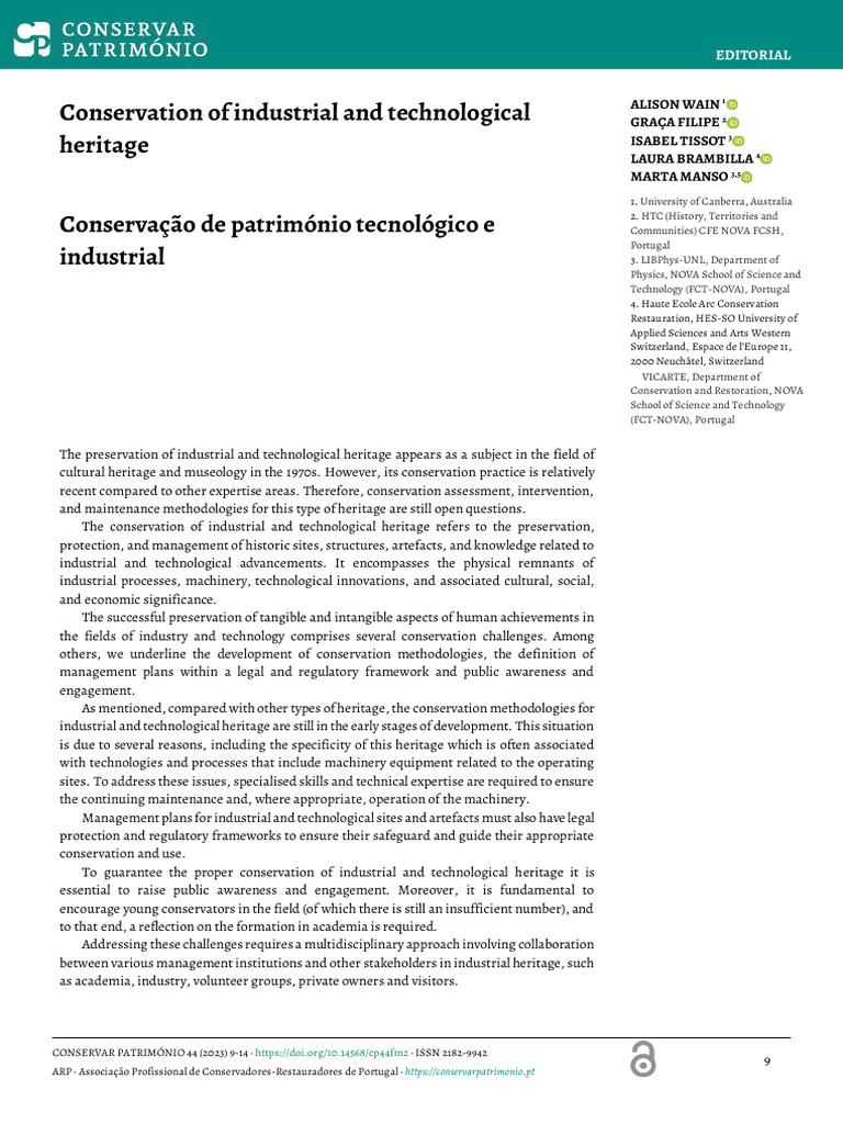 Conservation of Industrial and Technological Heritage | PDF | Methodology