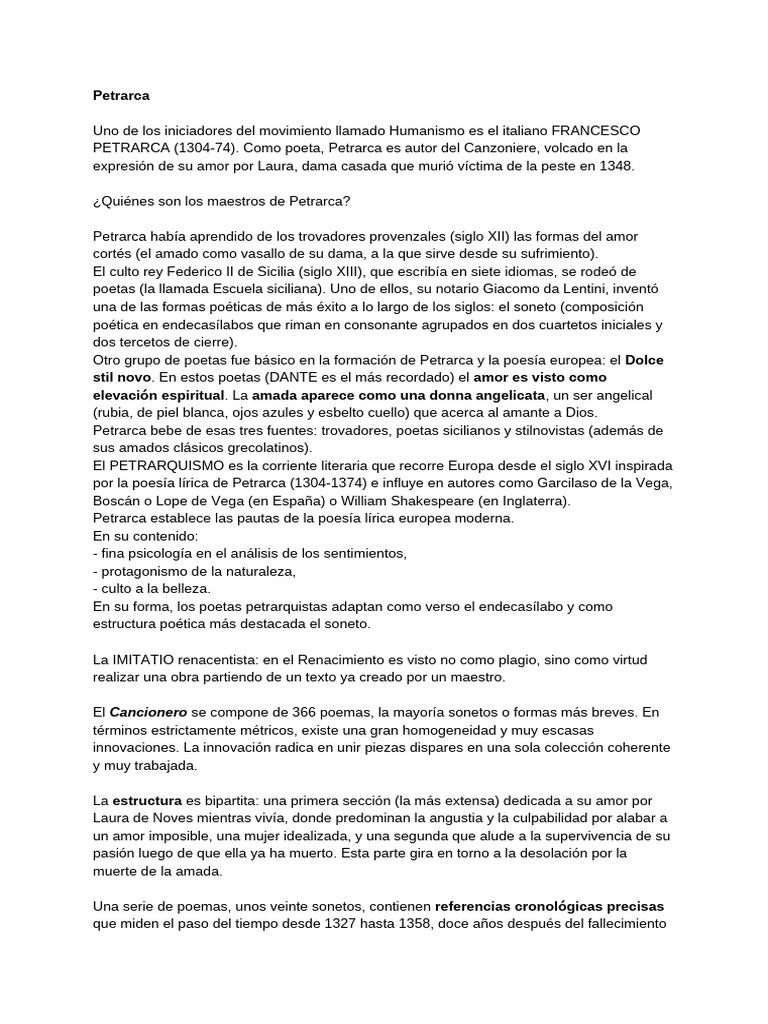 Petrarca y el Humanismo Literario | PDF | Poesía