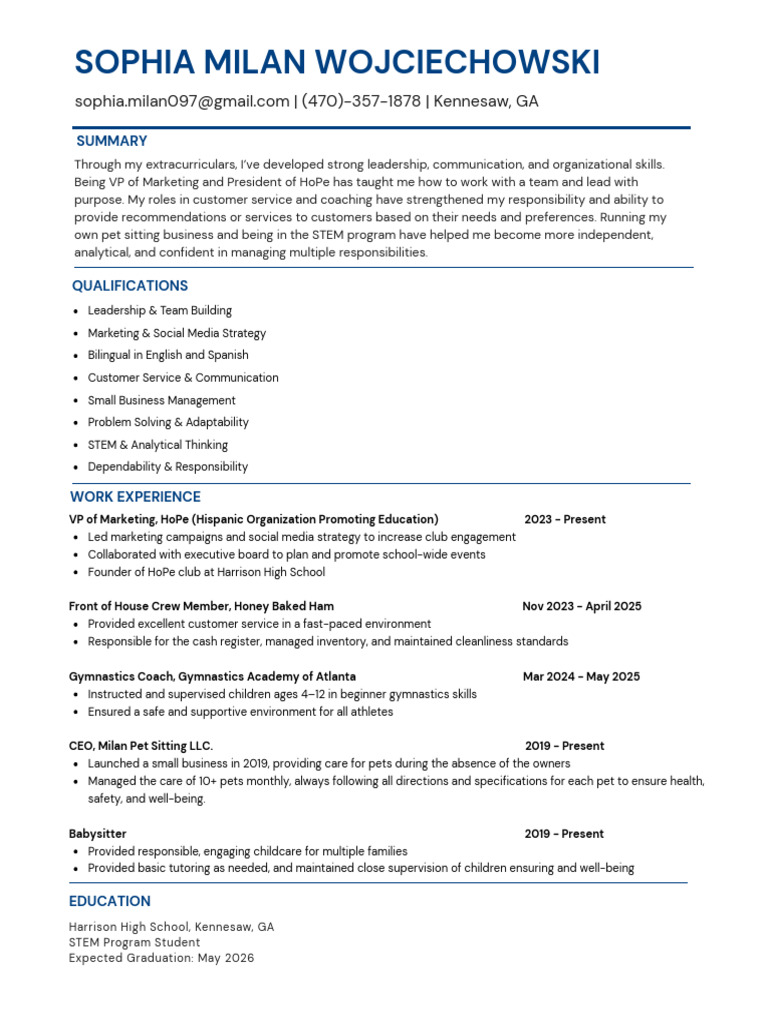 Sophia's Resume PDF | PDF