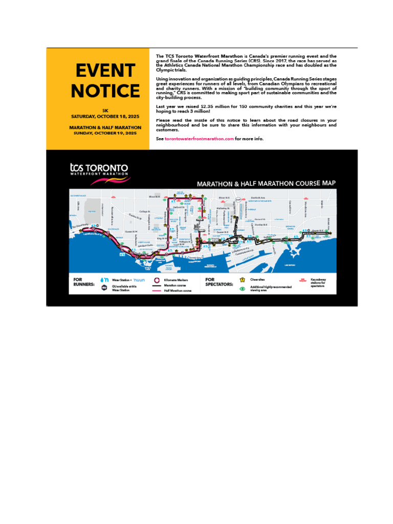 2025 EVENT NOTICE TCS Toronto Waterfront Marathon | PDF