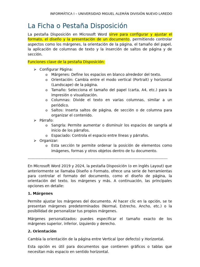 Funciones de la Pestaña Disposición en Word | PDF | Informática