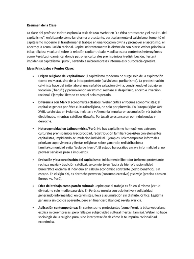 Resumen de La Clase Sobre Weber (01!09!25) | PDF | Capitalismo