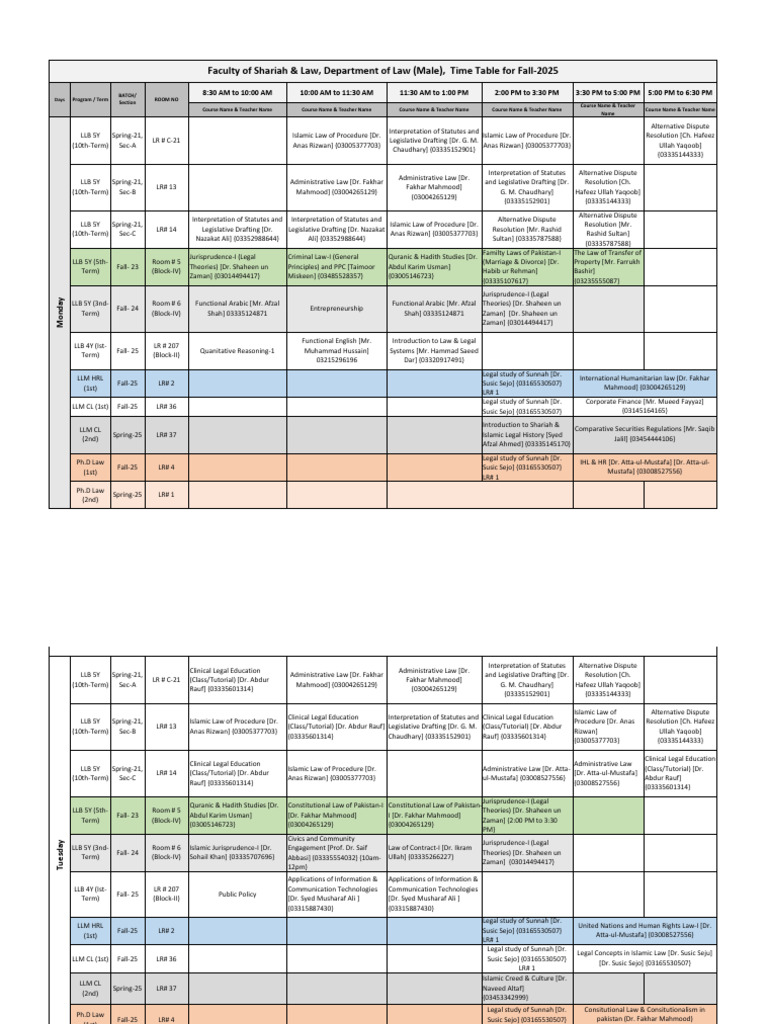 Time Table Law (Male) Fall-25-1 | PDF