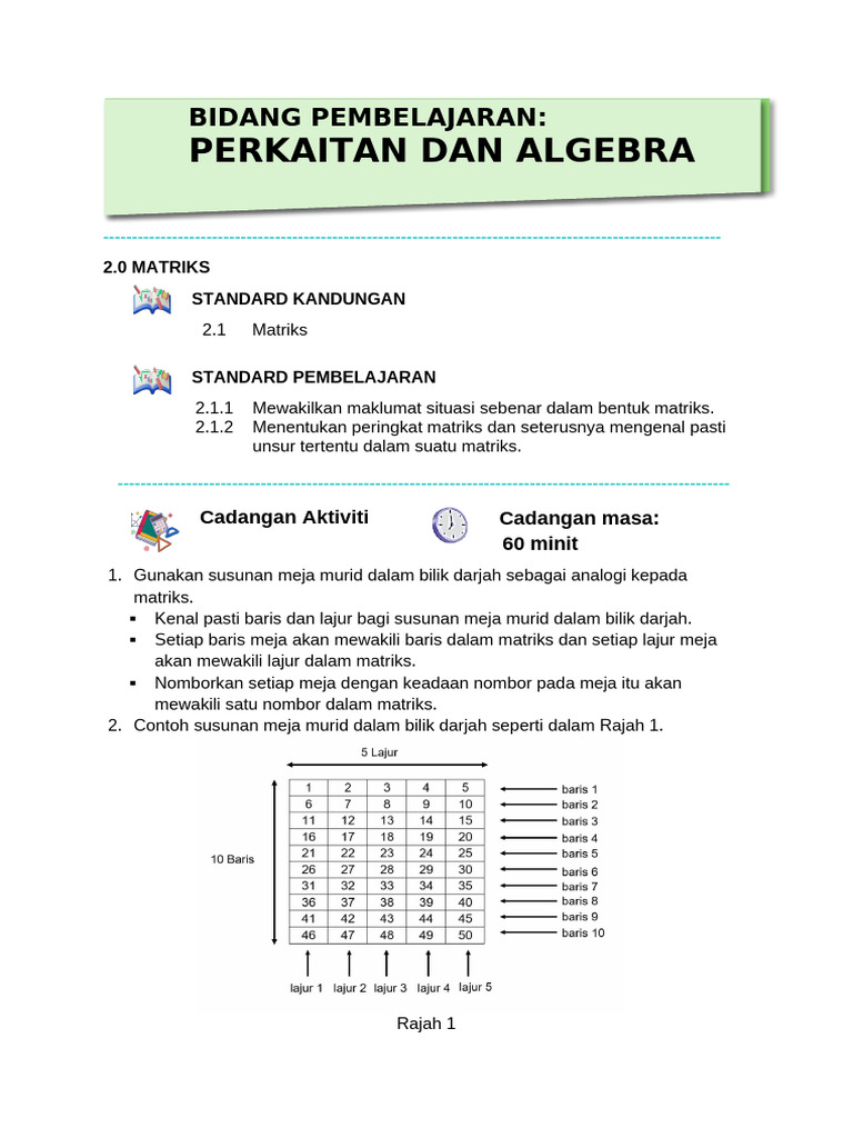 Aktiviti 10 Matriks (2.1 Matriks) | PDF