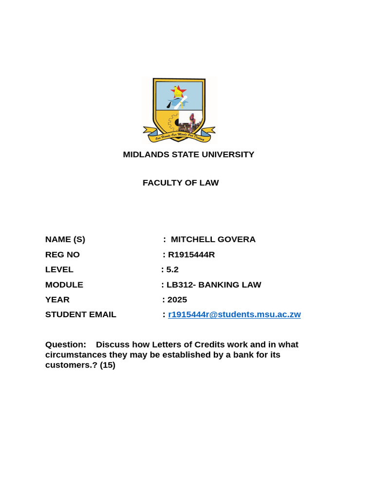 Banking Assignment | PDF | Letter Of Credit | Common Law