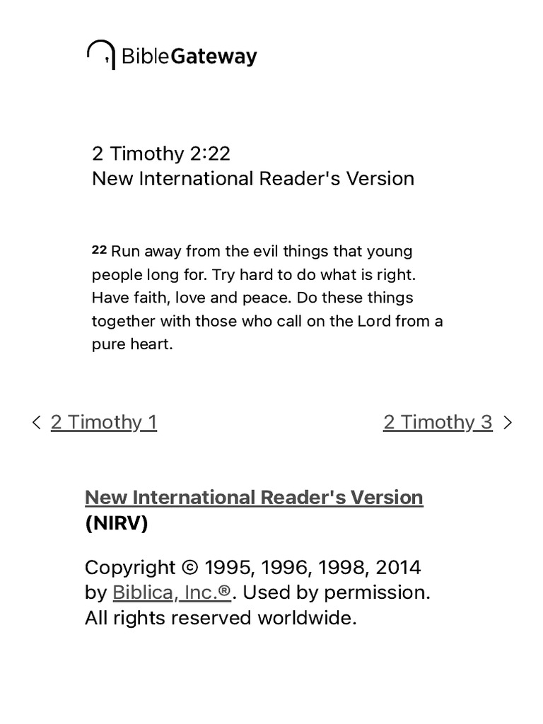 2 Timothy 2 - 22 NIRV - Run Away From The Evil Things That - Bible ...