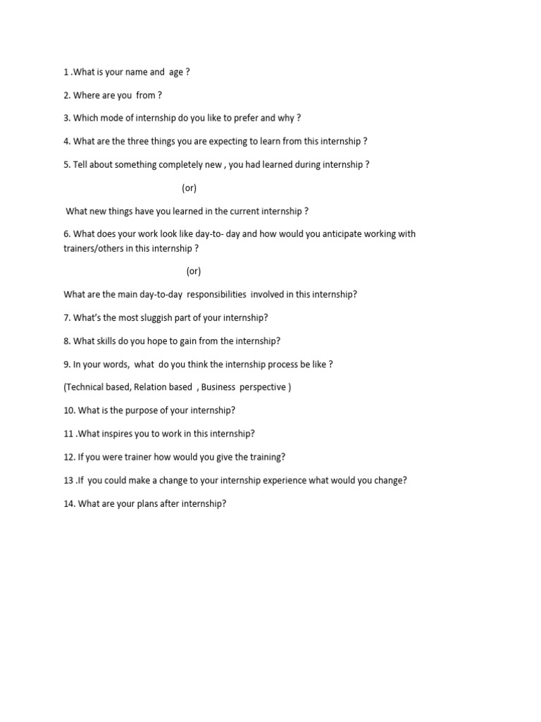 Questions For Interview On Internship | PDF
