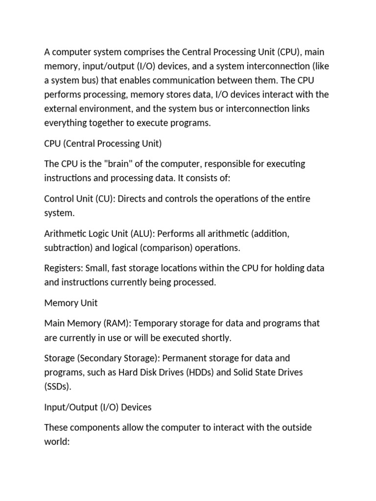 Computer System Component | PDF | Computer Data Storage | Input/Output