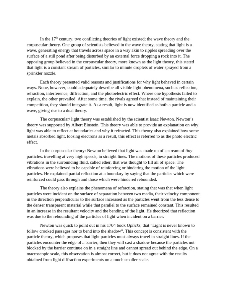 Physics Research Paper (Rival Theories of Light) | PDF | Light ...