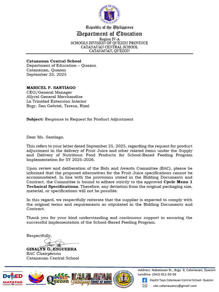 Response To Request For Product Adjustment | PDF
