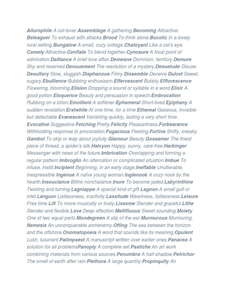 100 Most Beautiful English Words