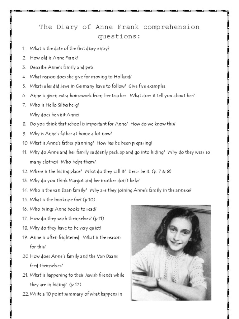 Anne Frank Comprehension Questions | Anne Frank