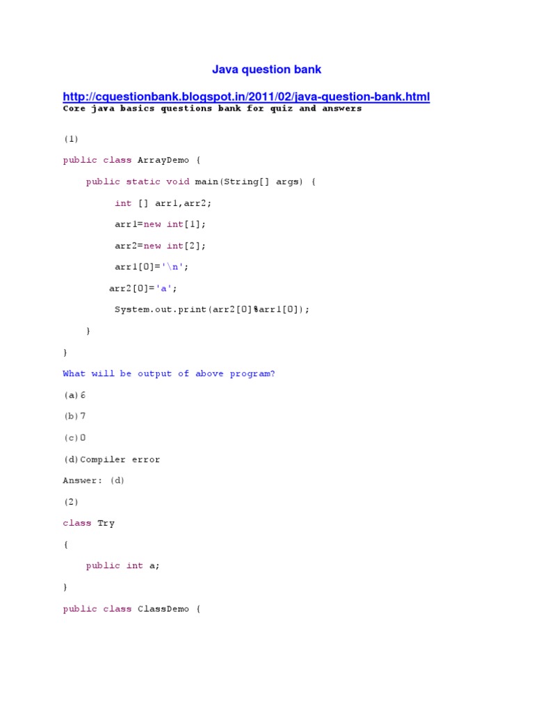 Java Question Bank | PDF | C (Programming Language) | C Sharp (Programming Language)