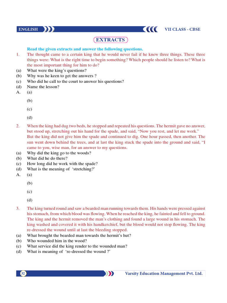 CBSE English Class VII 16.06.2020 Prose 1 Extracts | PDF