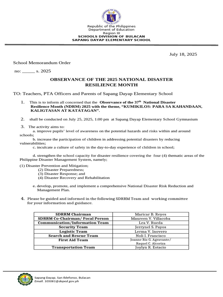 MEMO ACR NARRATIVE National Disaster Resilience Month July 2025 | PDF ...