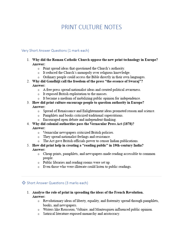Print Culture Notes | PDF | Age Of Enlightenment