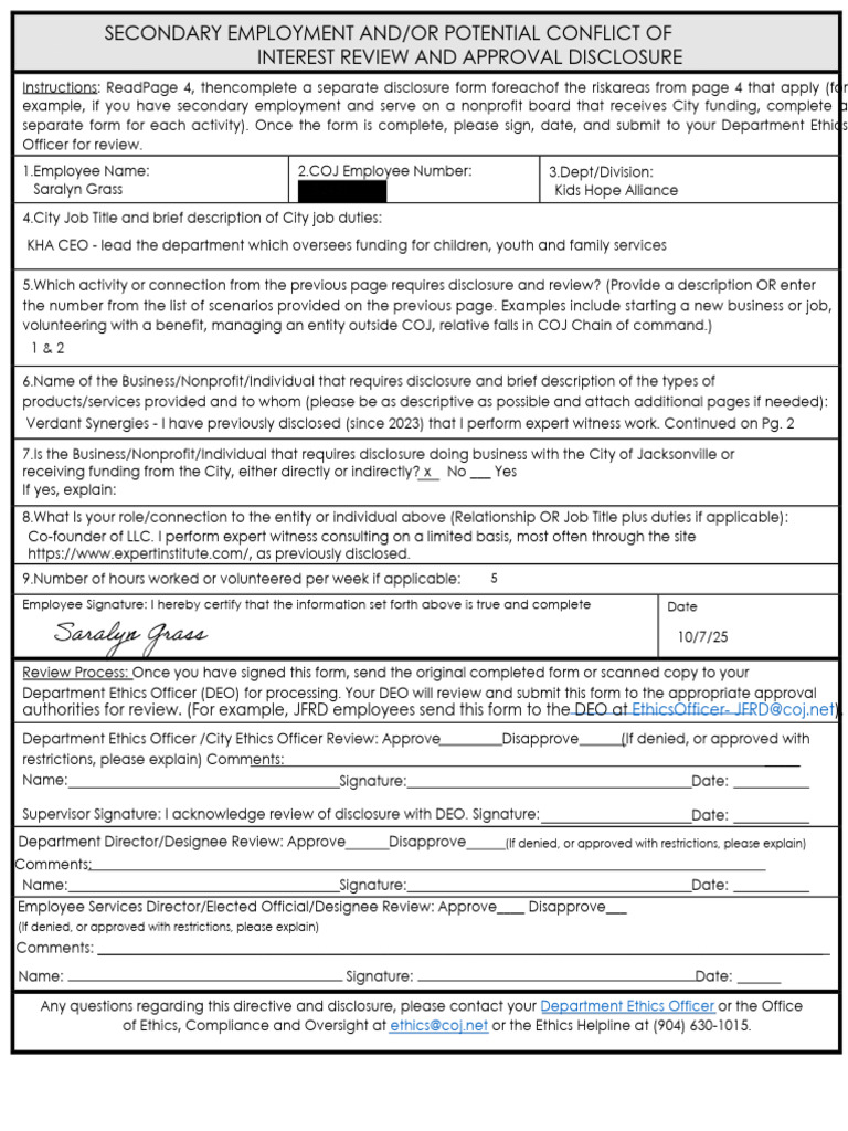 Secondary Employment Disclosure Form | PDF