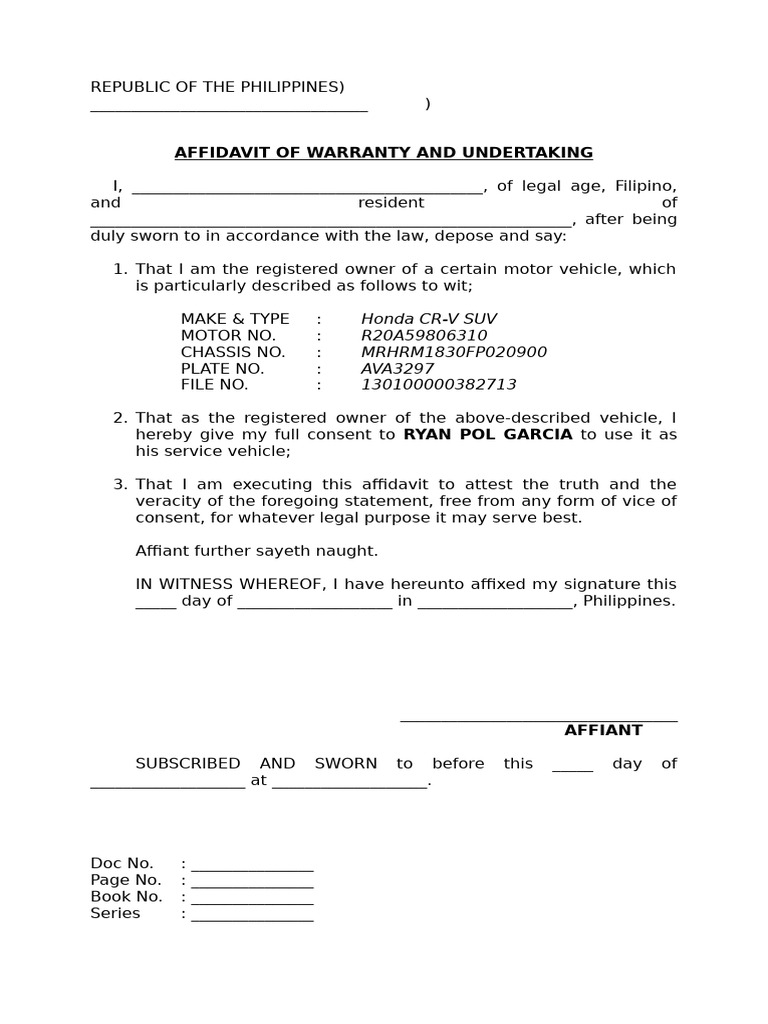 Affidavit of Undertaking | PDF