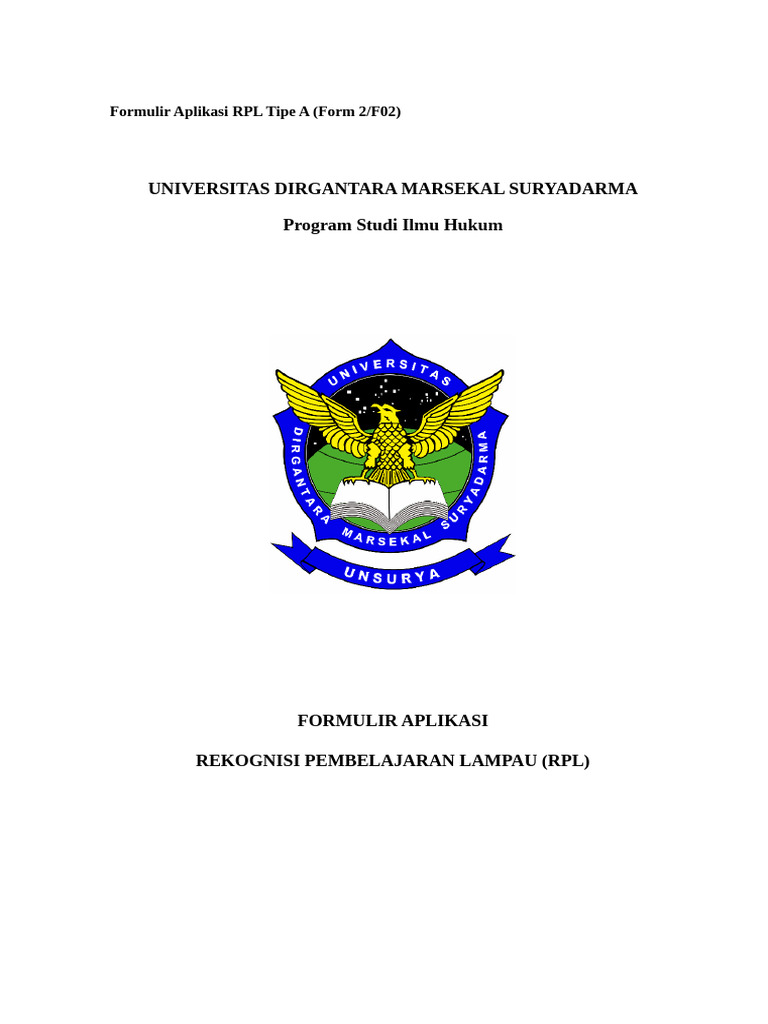 Ilmu Hukum Formulir Aplikasi RPL Tipe A (Form 2 F02) | PDF