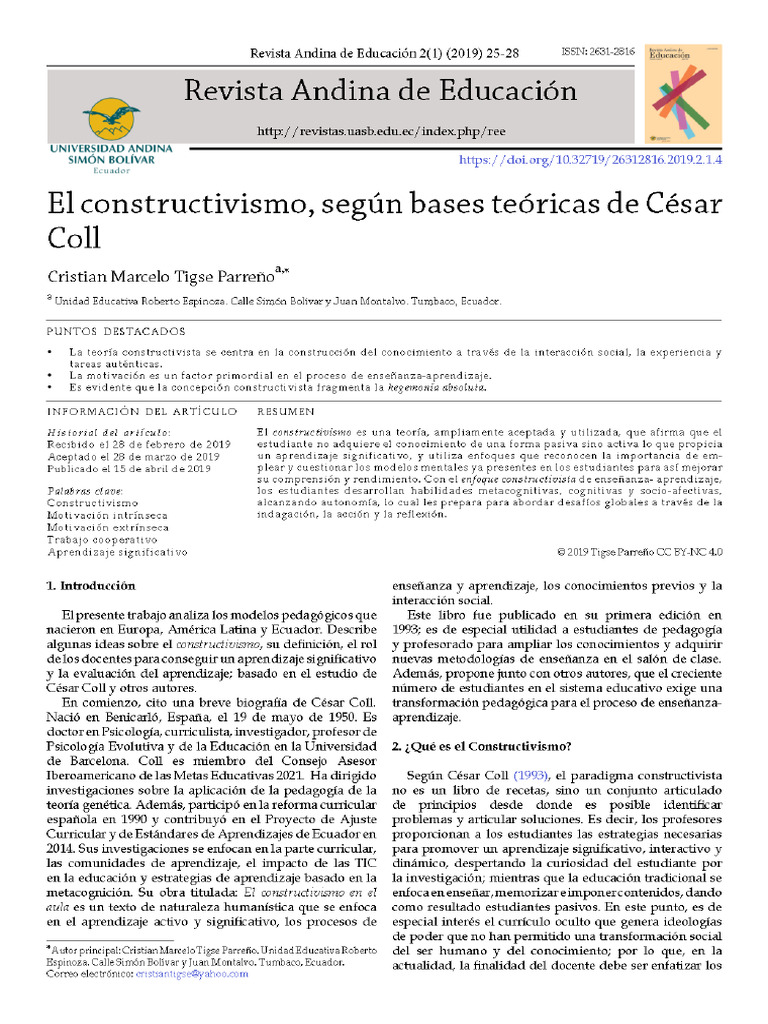 Vista de El Constructivismo, Según Bases Teóricas de César Coll | PDF