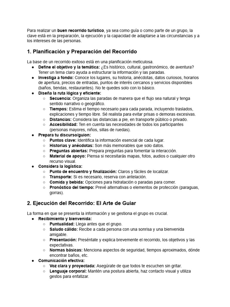 Cómo Realizar Un Buen Recorrido Turístico | PDF
