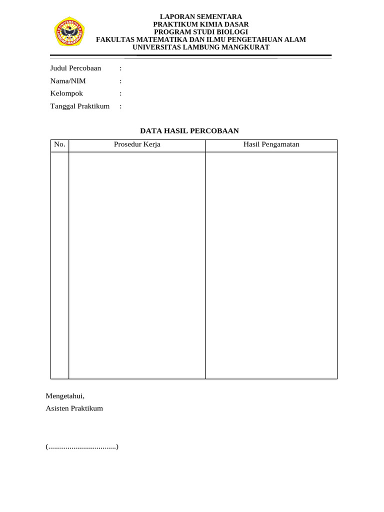 Template Lapsem Kimia Dasar | PDF