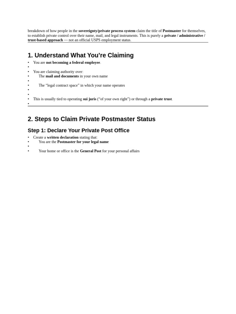 Claiming Private Postmaster Status Guide | PDF | Mail | Registered Mail