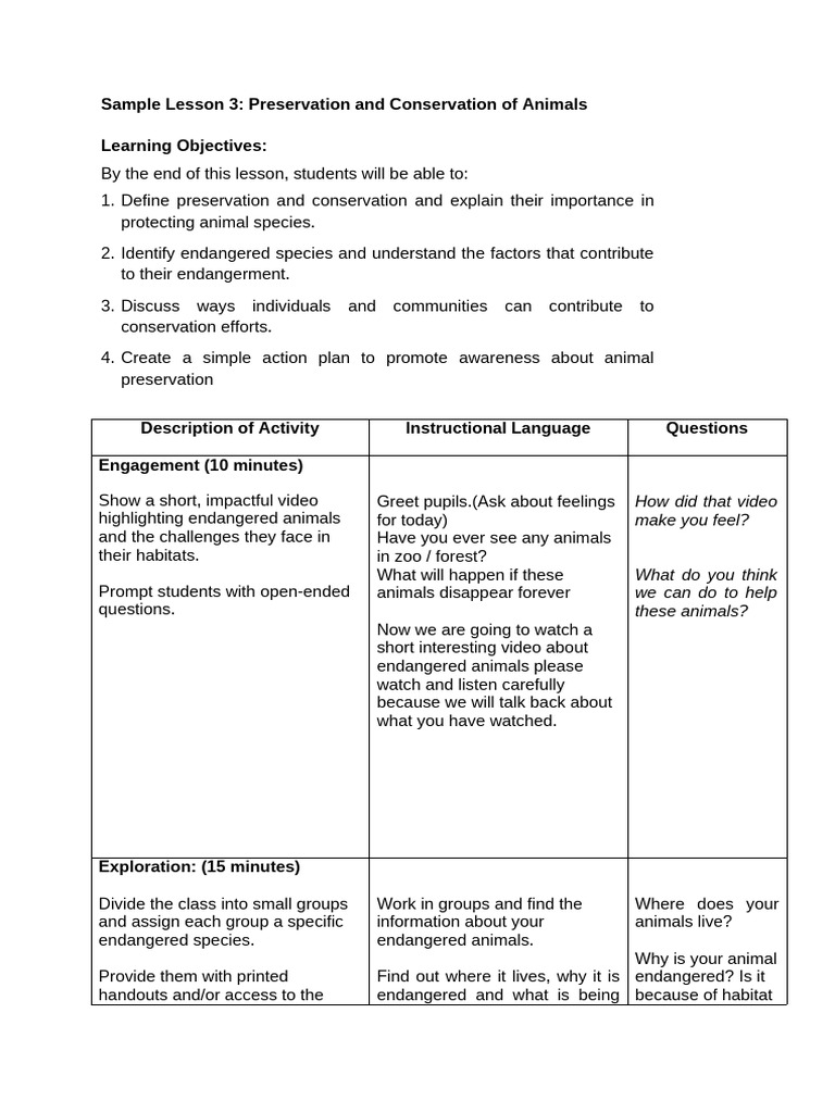 Sample Lesson 3 Group B3 | PDF | Endangered Species | Conservation Biology