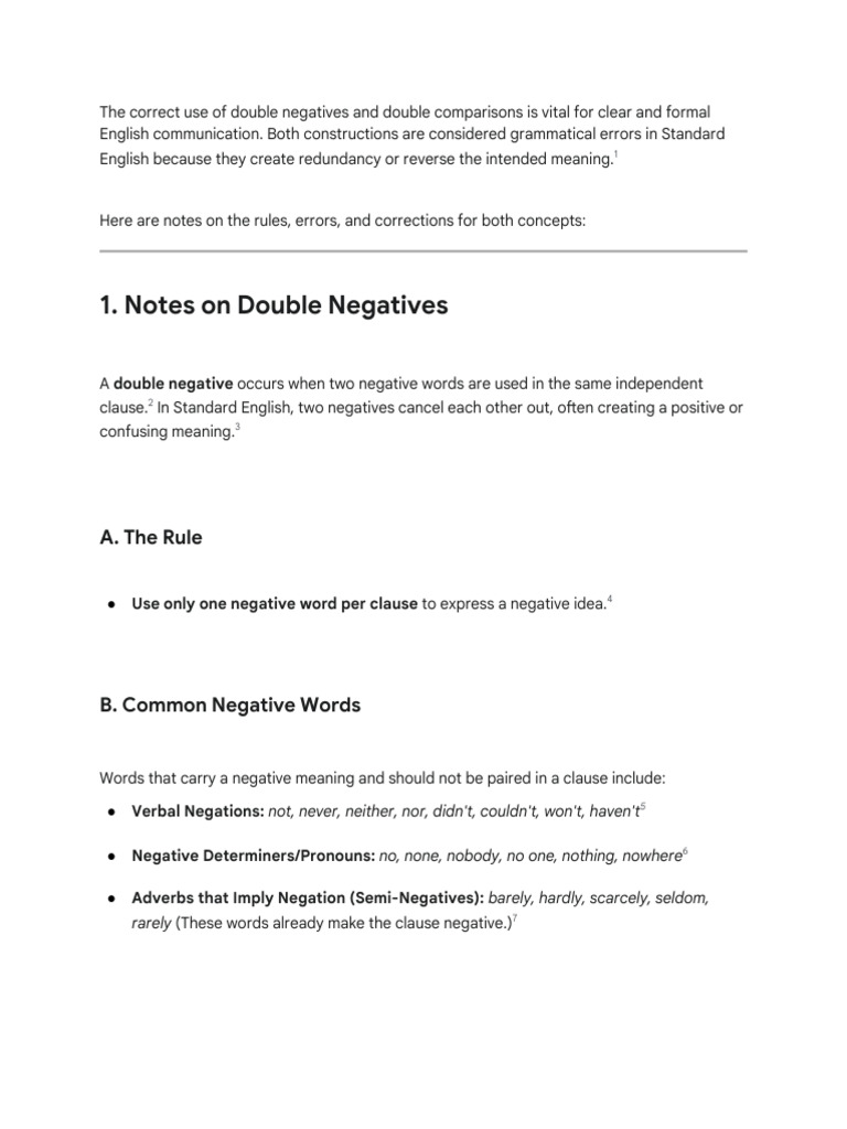 Double Negatives and Comparisons Guide | PDF | Adverb | Linguistics