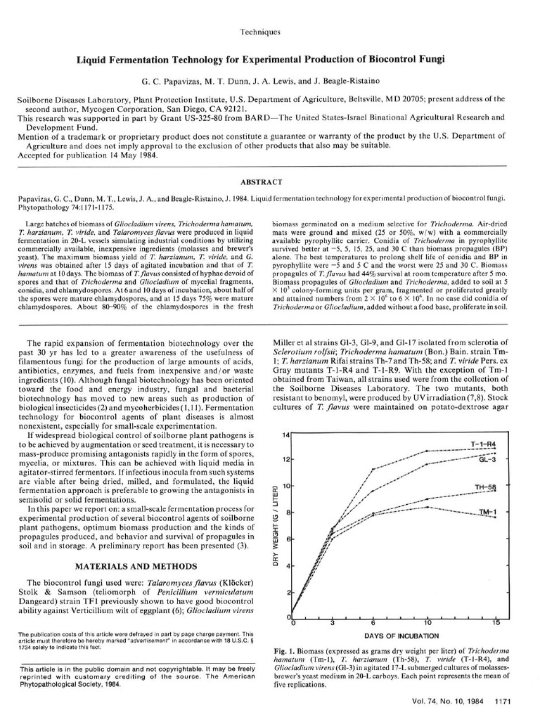 Liquid Formulation Technology For Experimental Production of Biocontrol ...