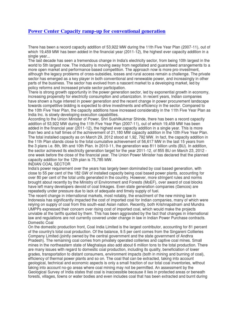 Power Center Capacity Ramp-Up For Conventional Generation | PDF ...