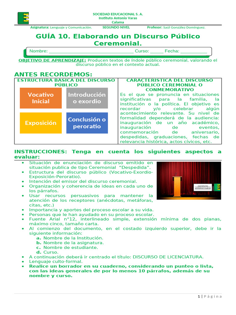 G10. Elab. Discurso Ceremonial | PDF | Hablar en público | Comunicación ...